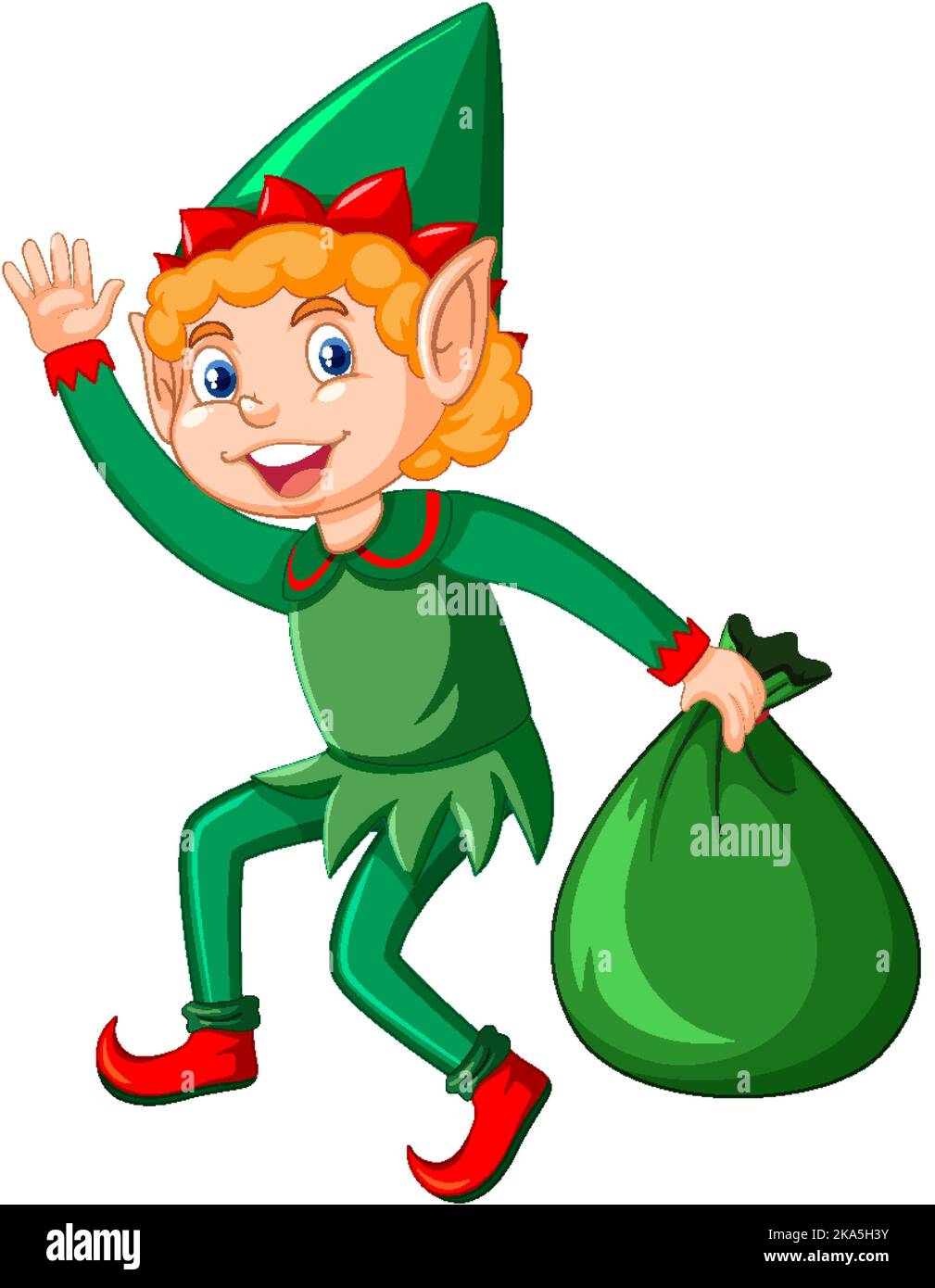 Cute kid wearing elf costume cartoon illustration Stock Vector Image ...