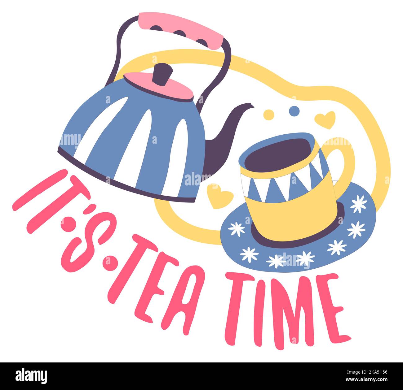 It is tea time kettle with cup of hot drink vector Stock Vector Image ...