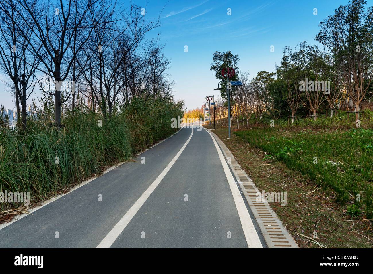 Summer landscape with green grass, road and clouds Stock Photo - Alamy