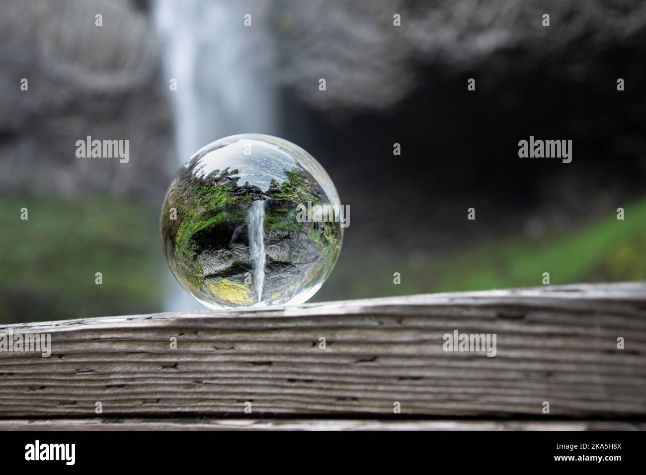 Reflection of Latourell Waterfall in a crystal ball Stock Photo - Alamy