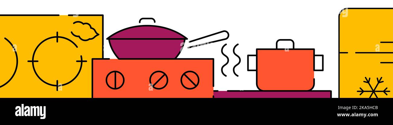 Kitchen. Food, cooking related horizontal banner or bottom border ...