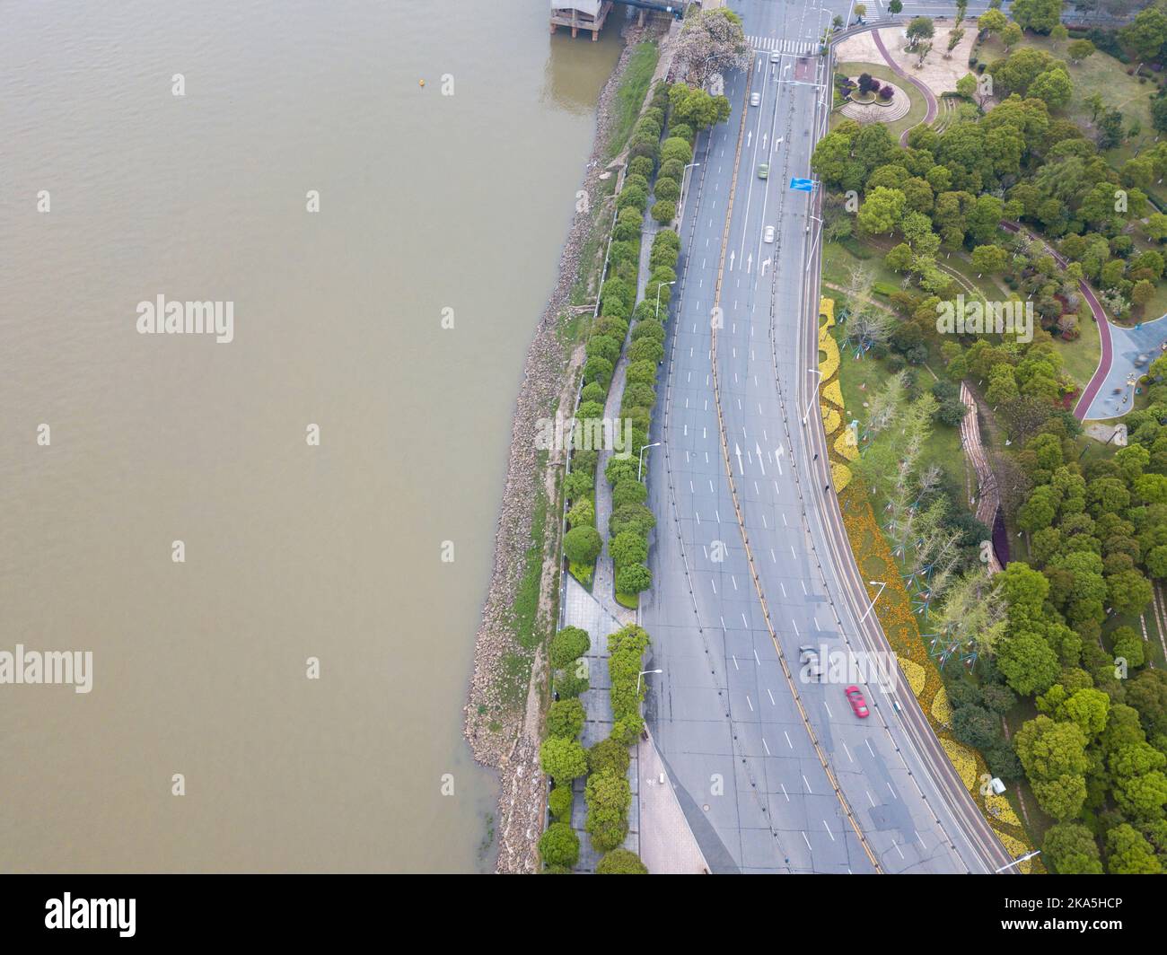 Aerial view of road by the lake Stock Photo - Alamy