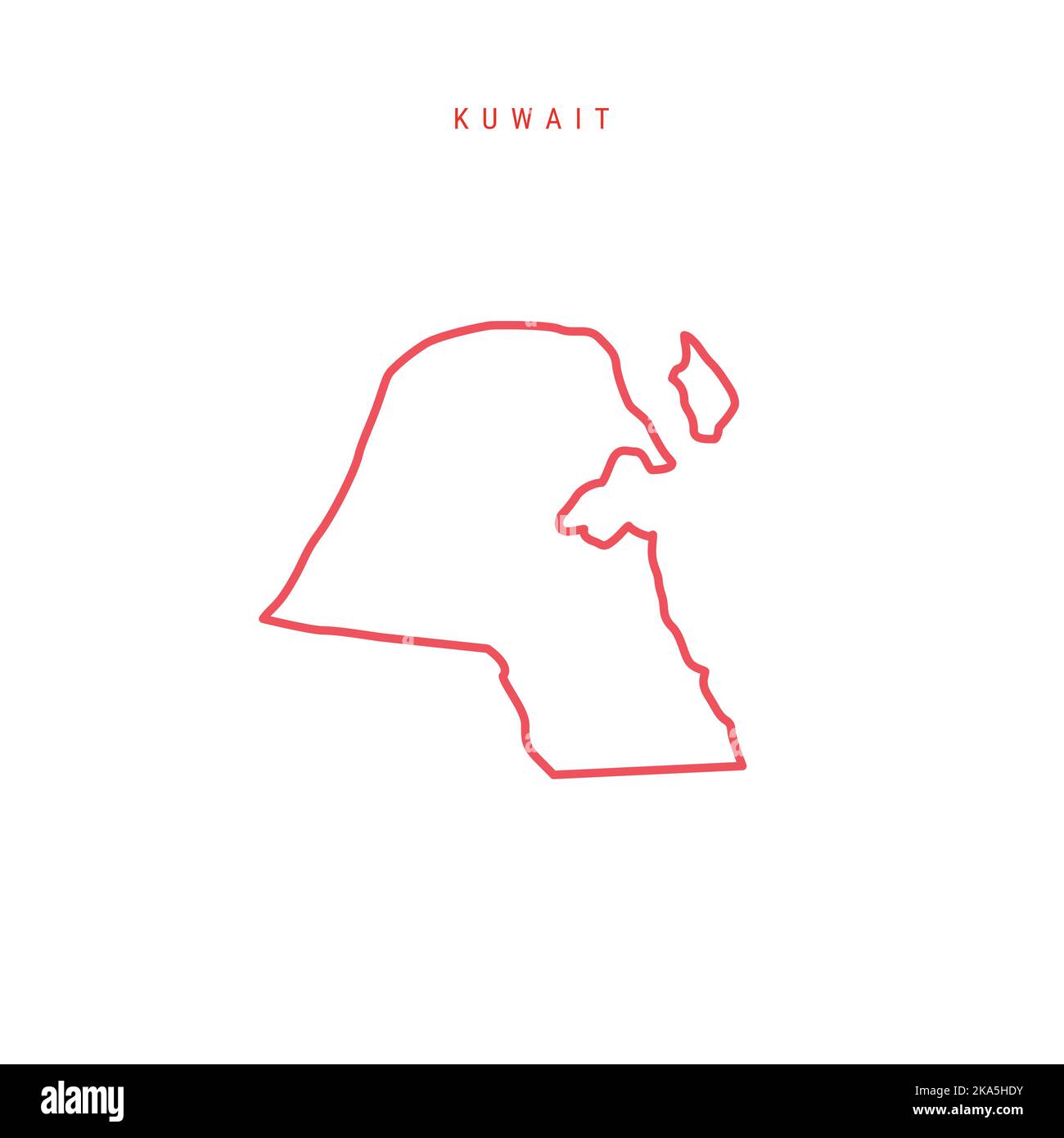 Kuwait outline map. Kuwaiti red border. Country name. illustration ...