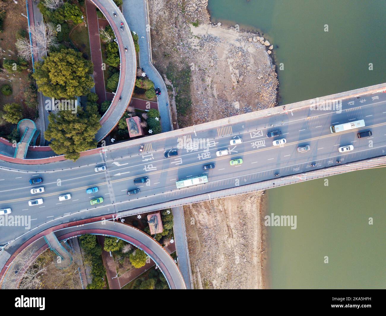 Transport junction traffic road with vehicle movement aerial view by ...
