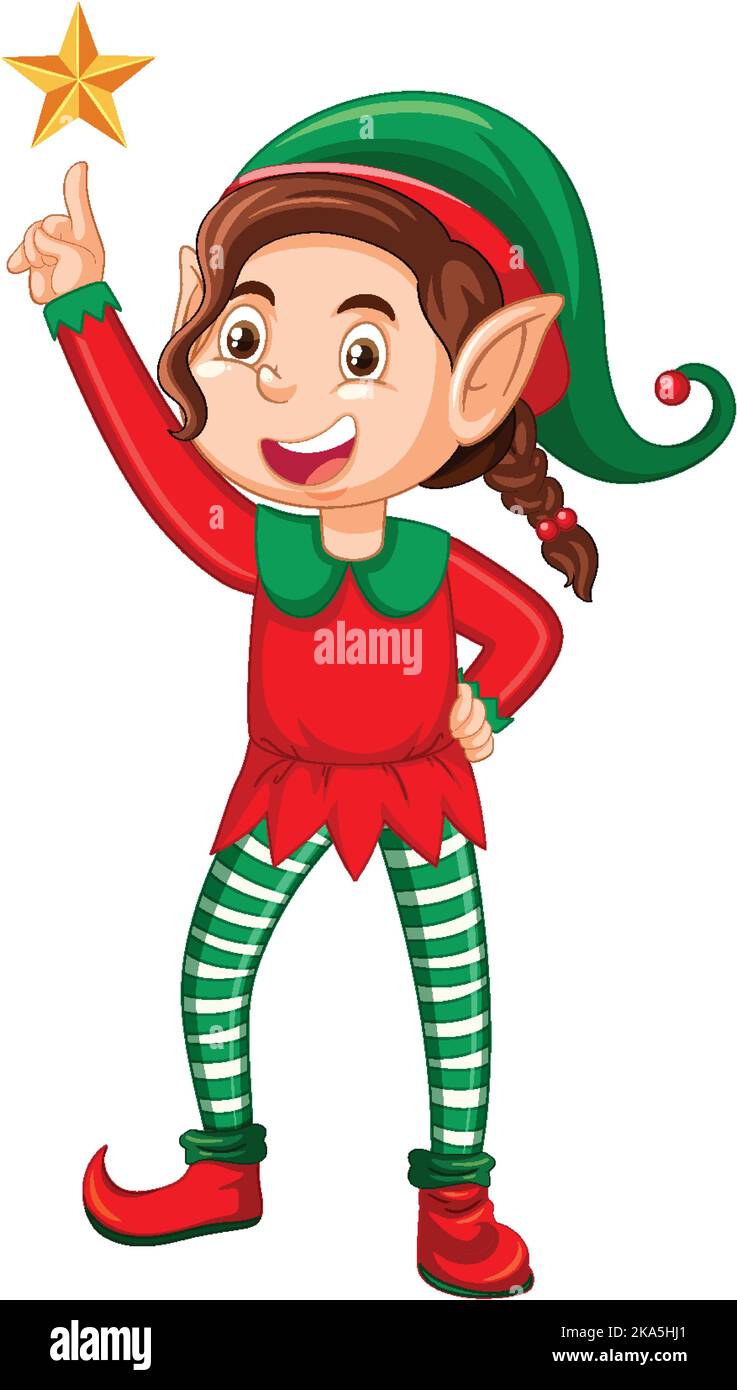 Cute kid wearing elf costume cartoon illustration Stock Vector Image ...