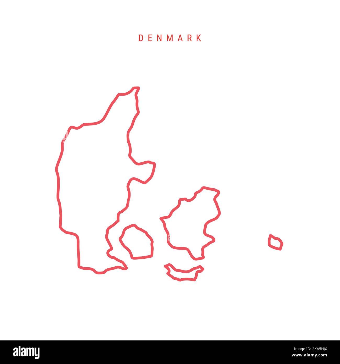 Denmark outline map. Danish red border. Country name. illustration Stock Photo - Alamy