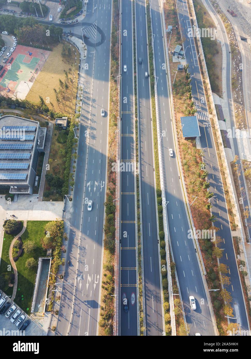 Aerial photography bird-eye view of City viaduct bridge road ...