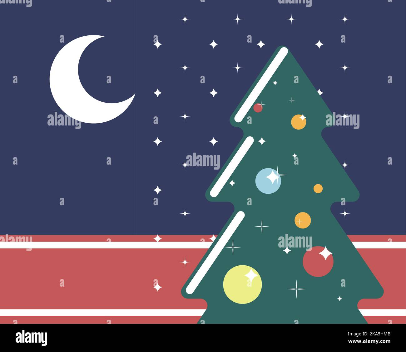 Christmas night, pine tree with baubles garlands Stock Vector Image ...