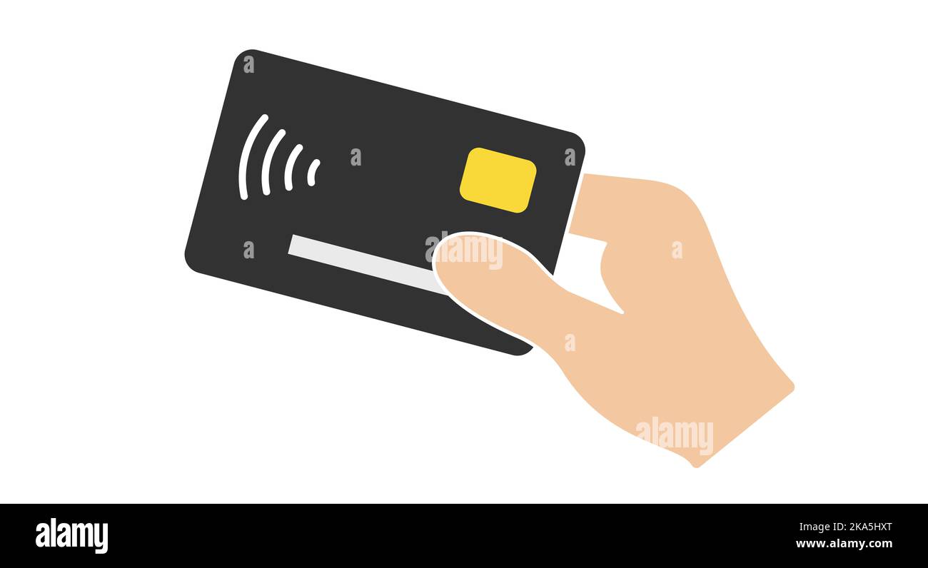 Contactless payment, hand holding NFC bank card. Flat illustration ...