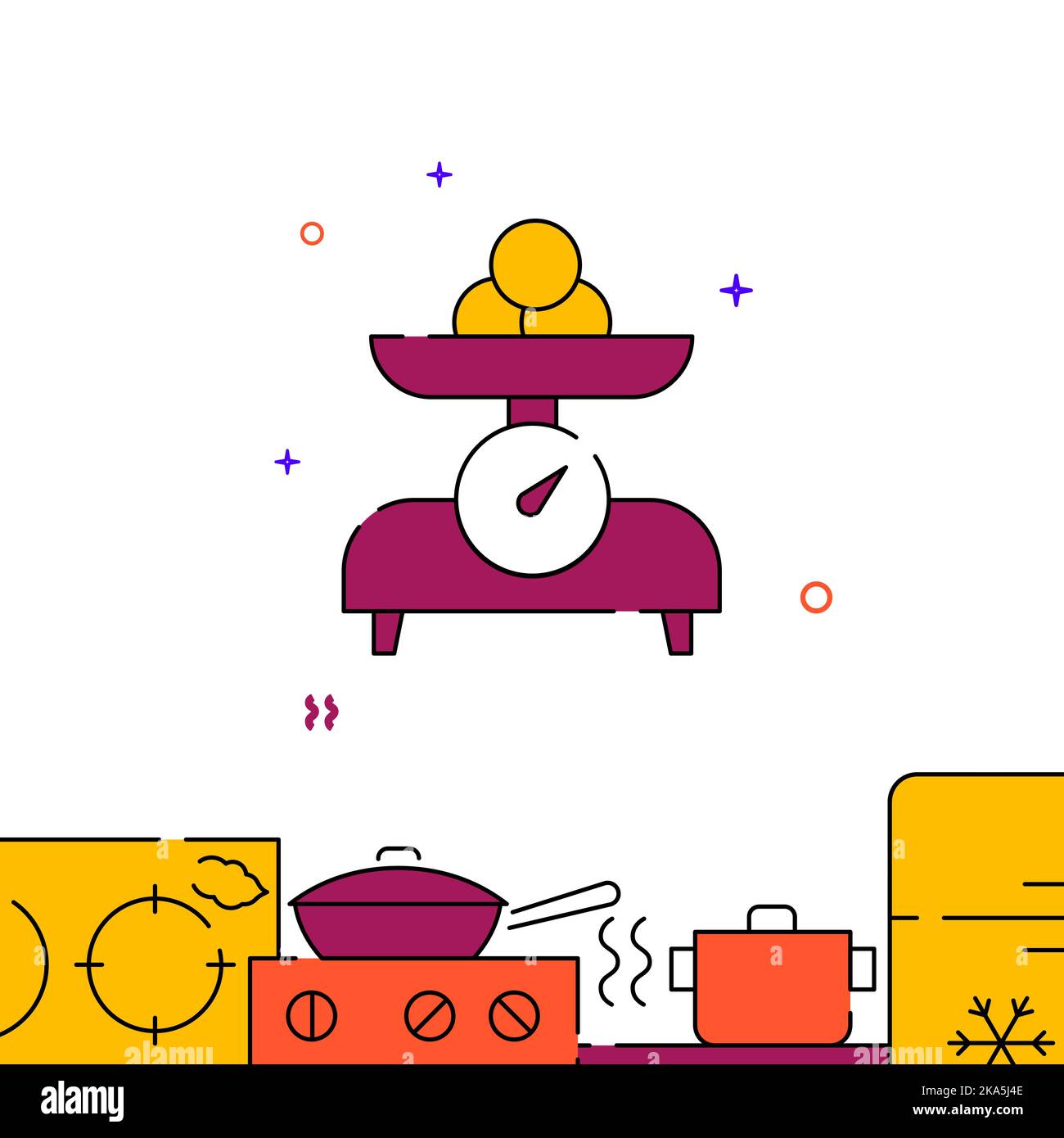 Kitchen scales filled line icon, simple illustration, related bottom ...