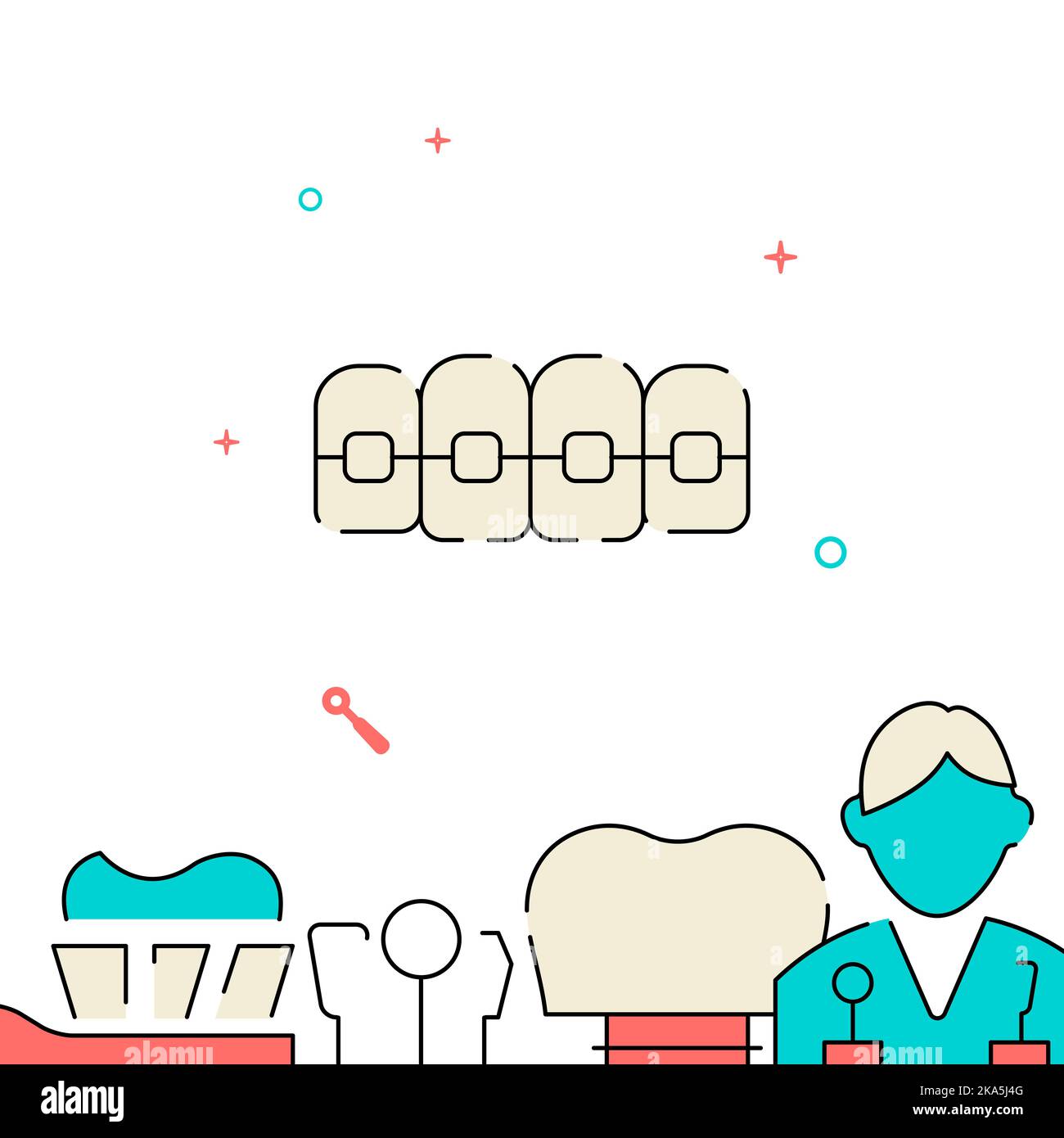 Dental braces filled line icon, simple illustration, related bottom ...