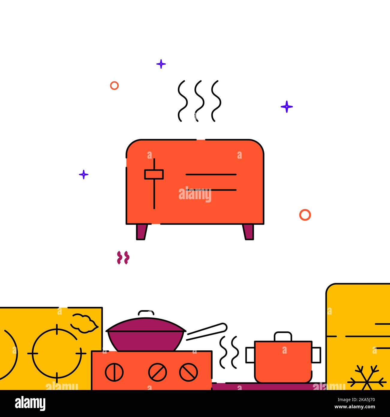 Toaster filled line icon, simple illustration, related bottom border ...