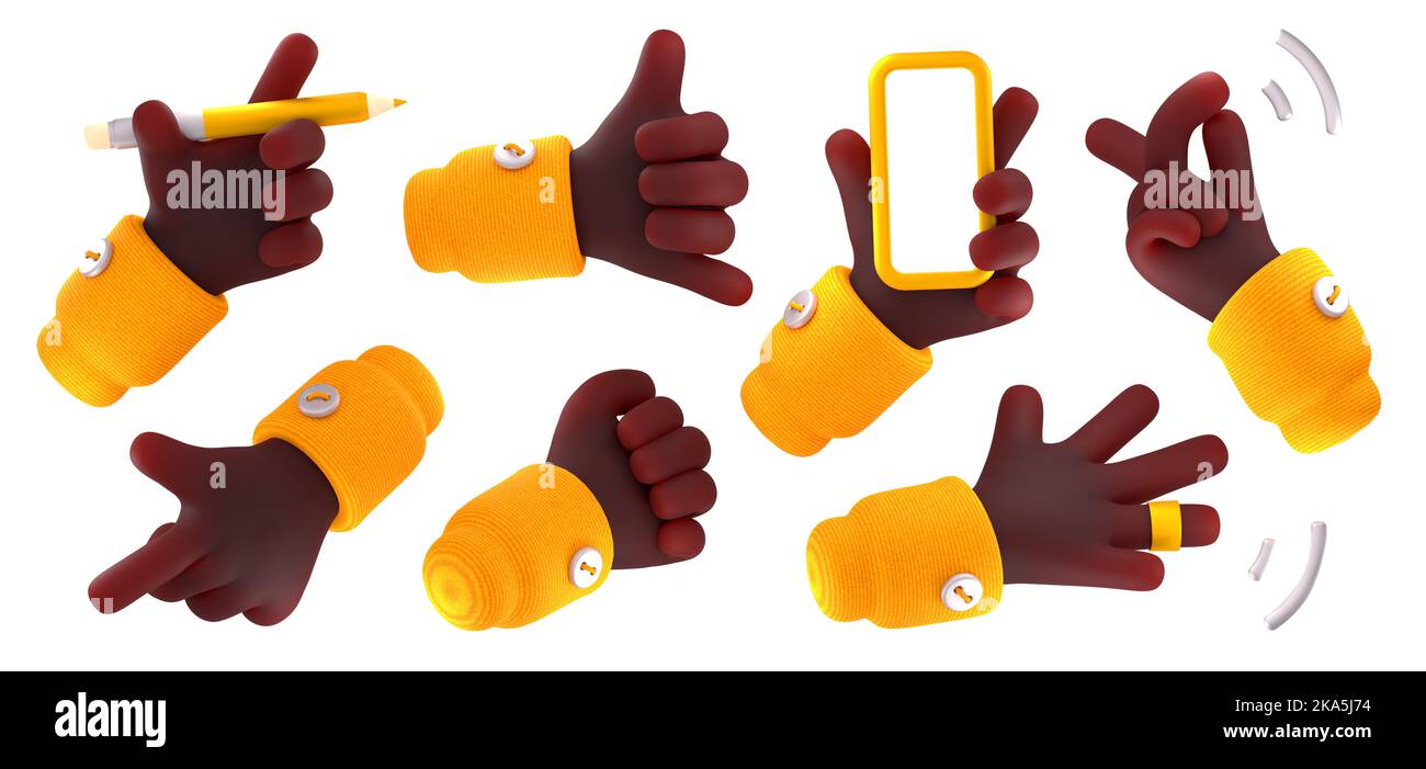 3D illustration set of hand gestures isolated on white background ...