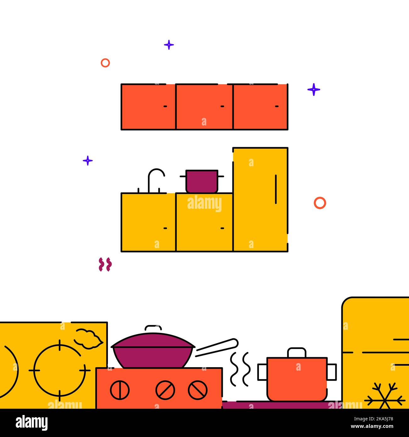 Kitchen set filled line icon, simple illustration, related bottom ...