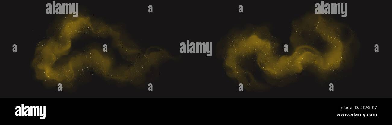 Pollen clouds, allergy flower, dust grains or spores effect. Yellow fog ...