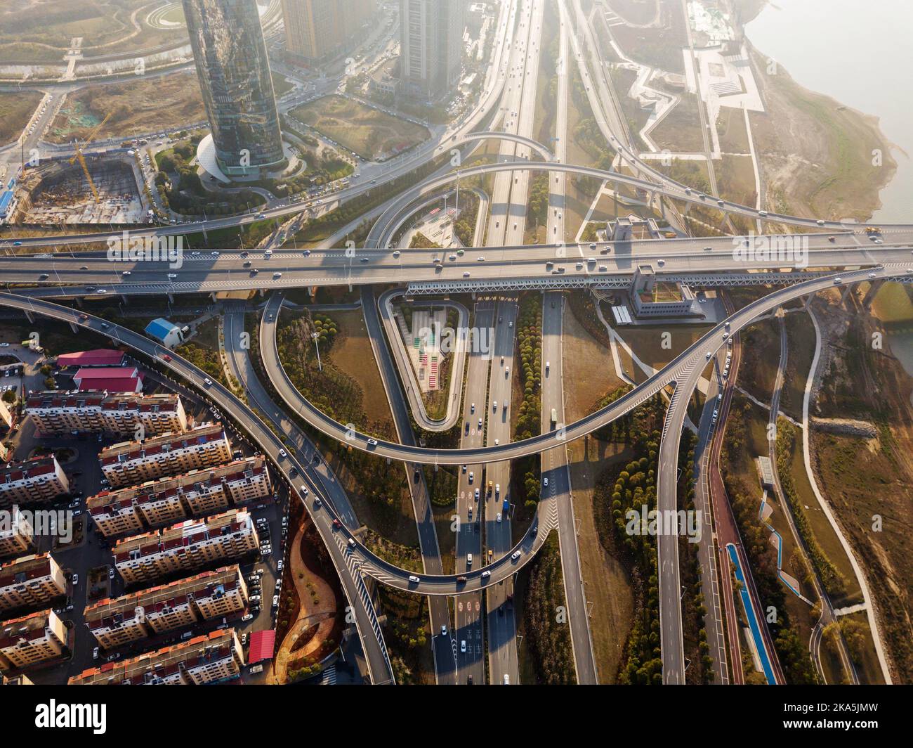 Transport junction traffic road with vehicle movement aerial view by ...