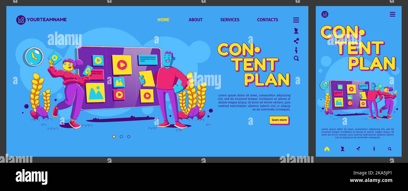 Content plan banner with people work with calendar, schedule with icons ...