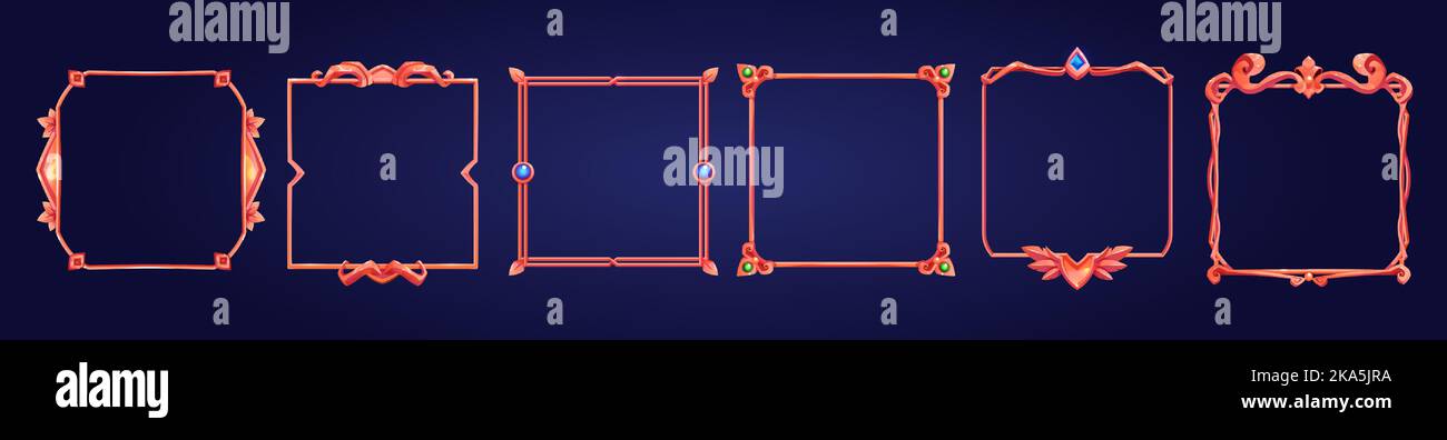 Set of square ui game frames, textured medieval borders of bronze or ...