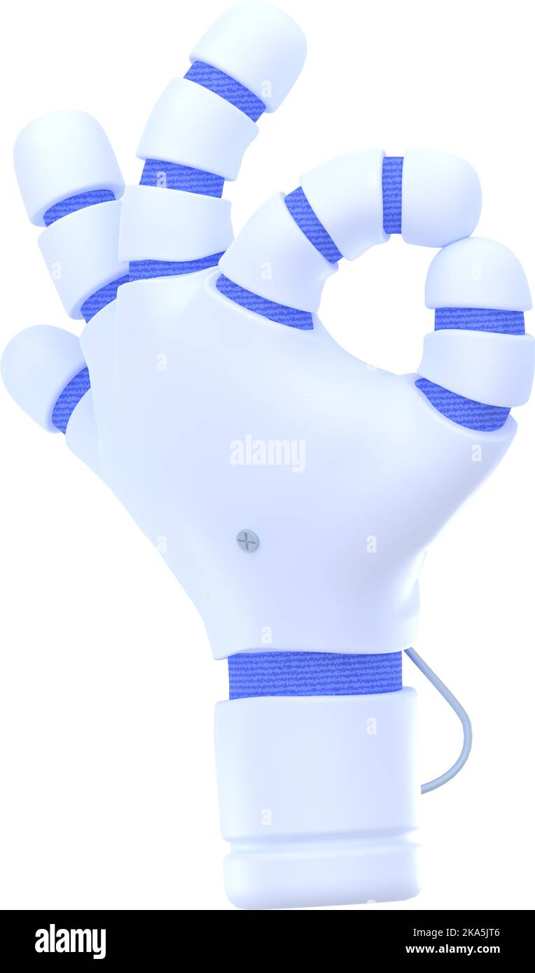 Robot hand show ok gesture 3d render, chatbot palm body language ...