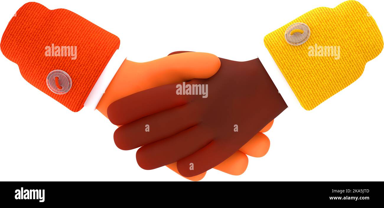 3d render handshake icon. Business concept of international partnership, diversity, cooperation ...