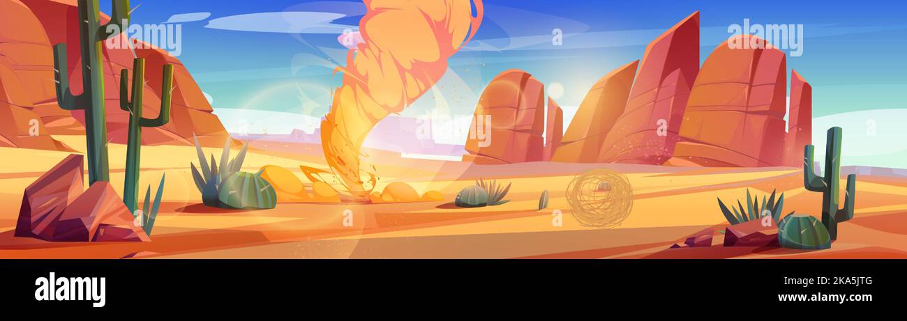 Desert of Africa or Wild West Arizona natural landscape. Cartoon ...
