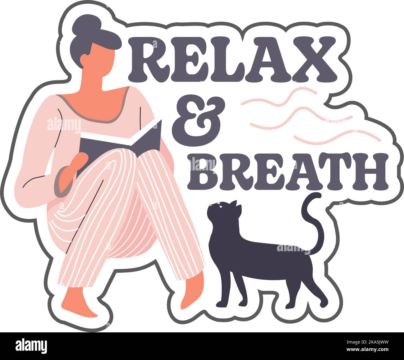 Relax and breath, morning routine woman reading Stock Vector Image ...