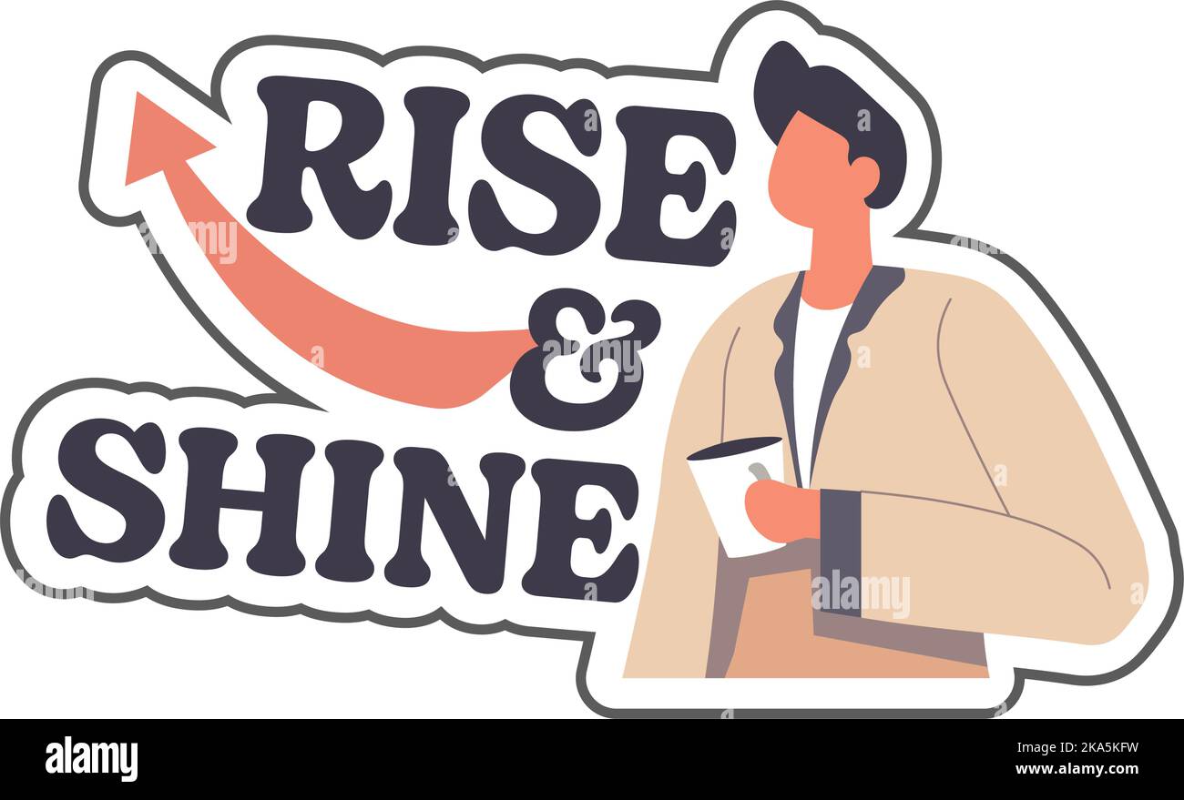 Rise and shine, man with coffee in hands vector Stock Vector Image ...