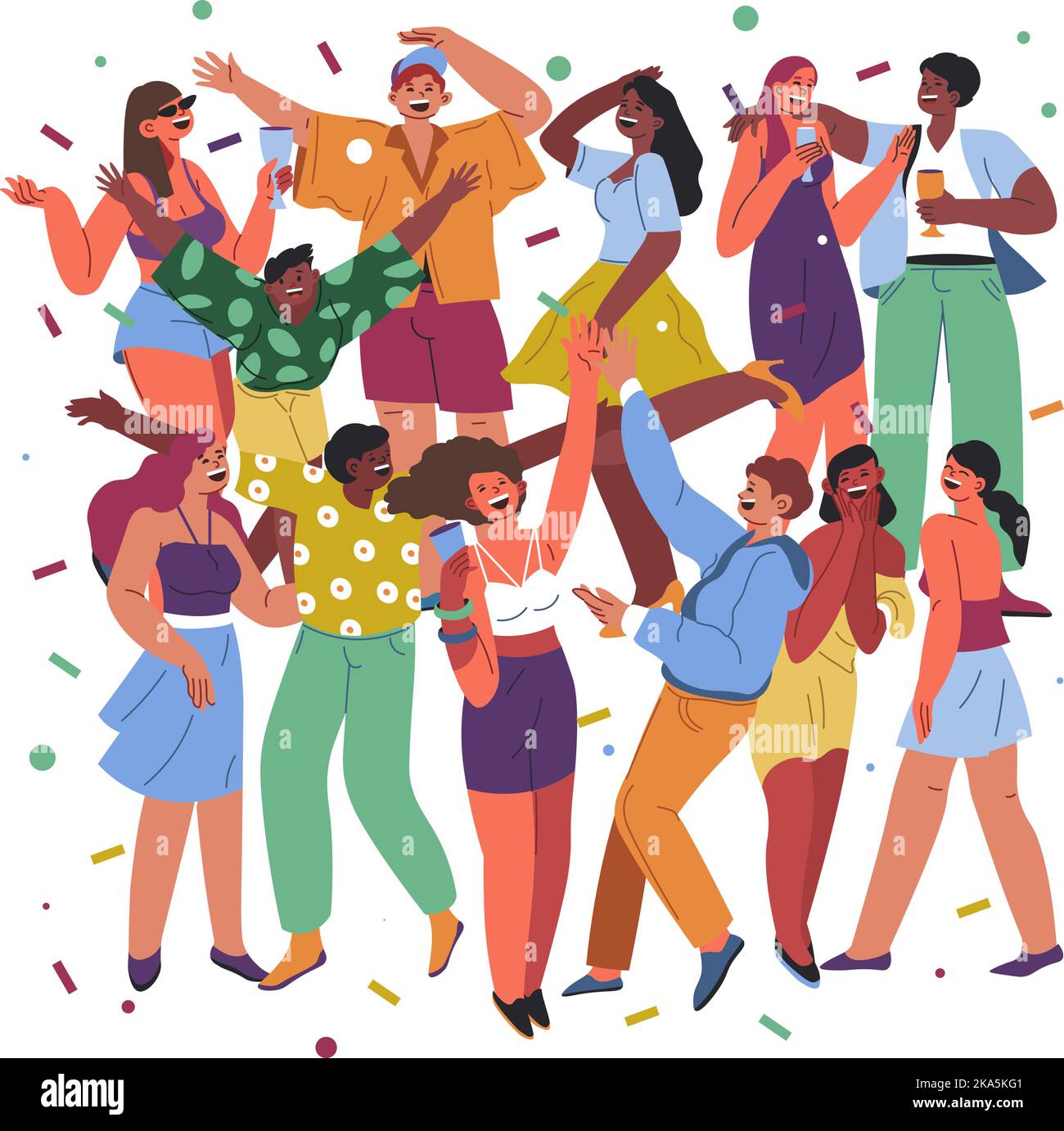 Multiracial friends having fun night Stock Vector Images - Alamy