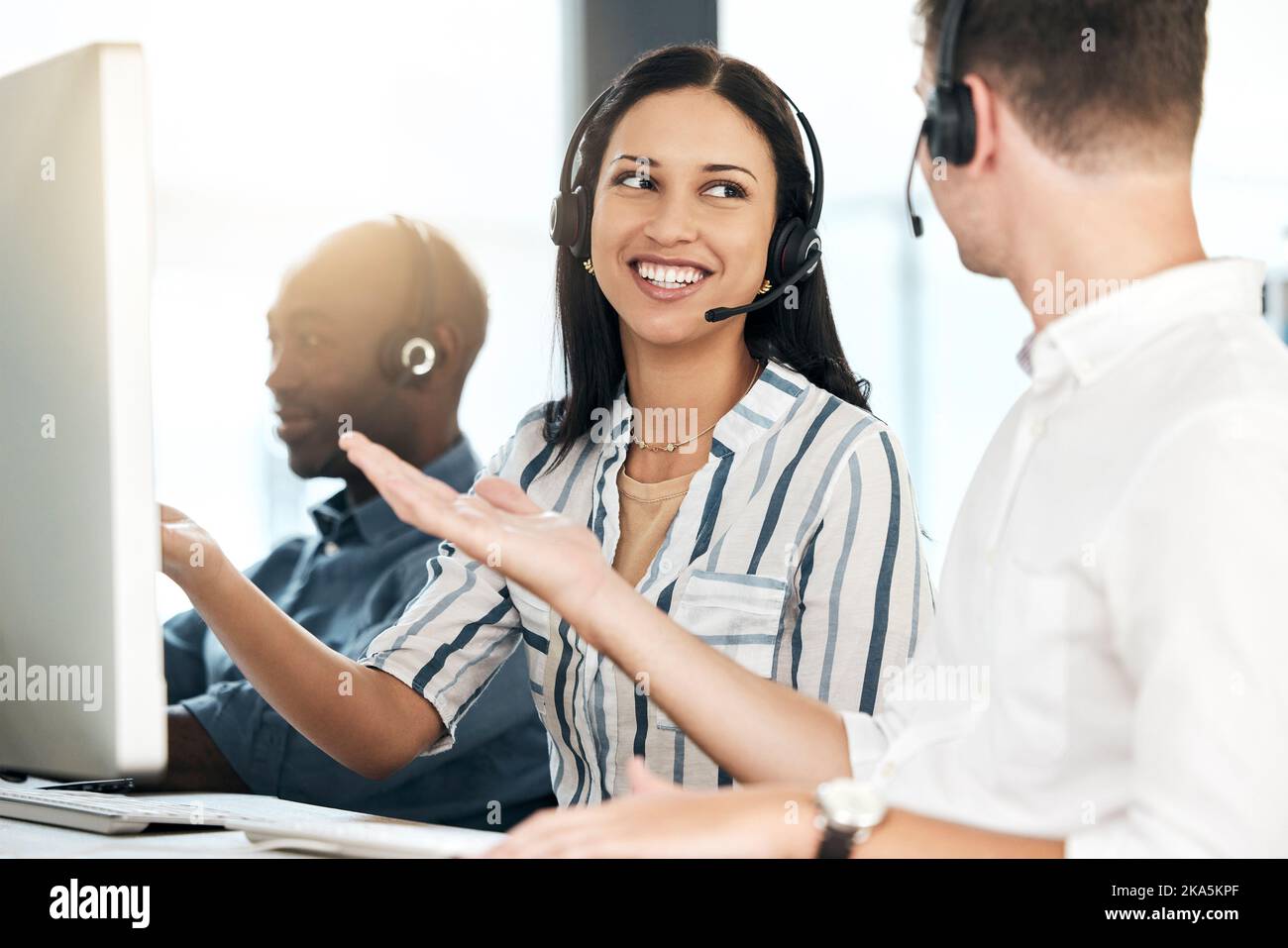 Business people, team and call center agency in collaboration for ...