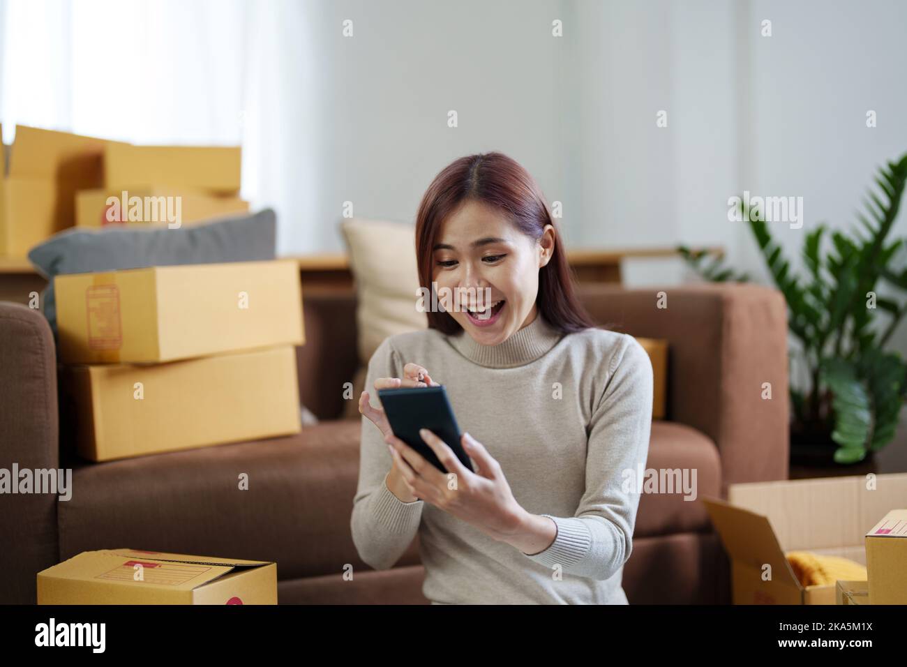 A portrait of a small startup, an SME owner, an Asian female ...