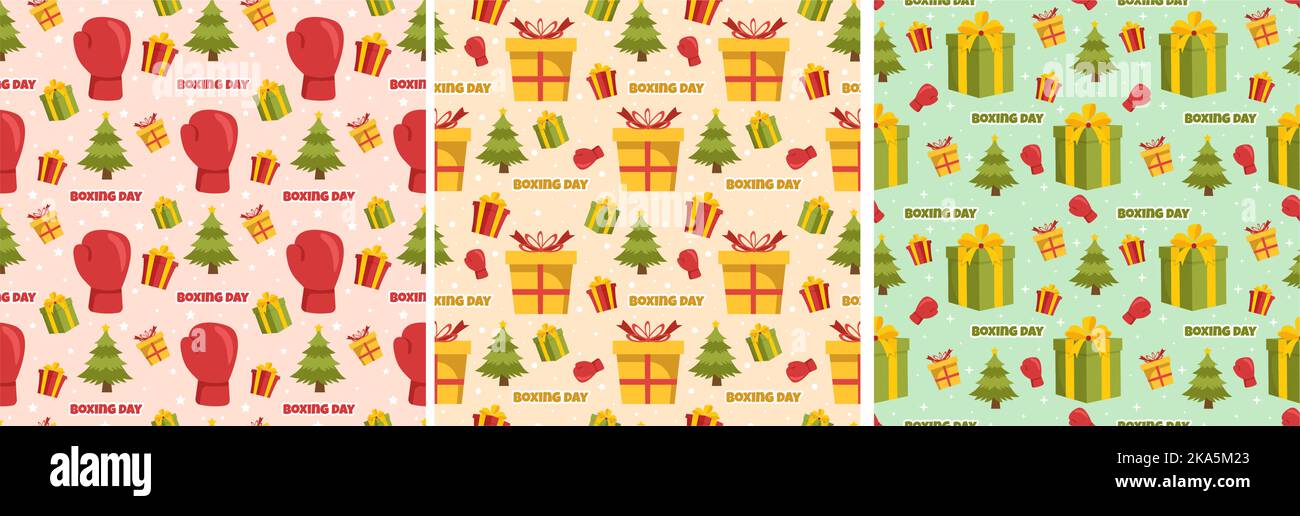 Set of Boxing Day Sale Seamless Pattern Design with Glove and Gift Box ...