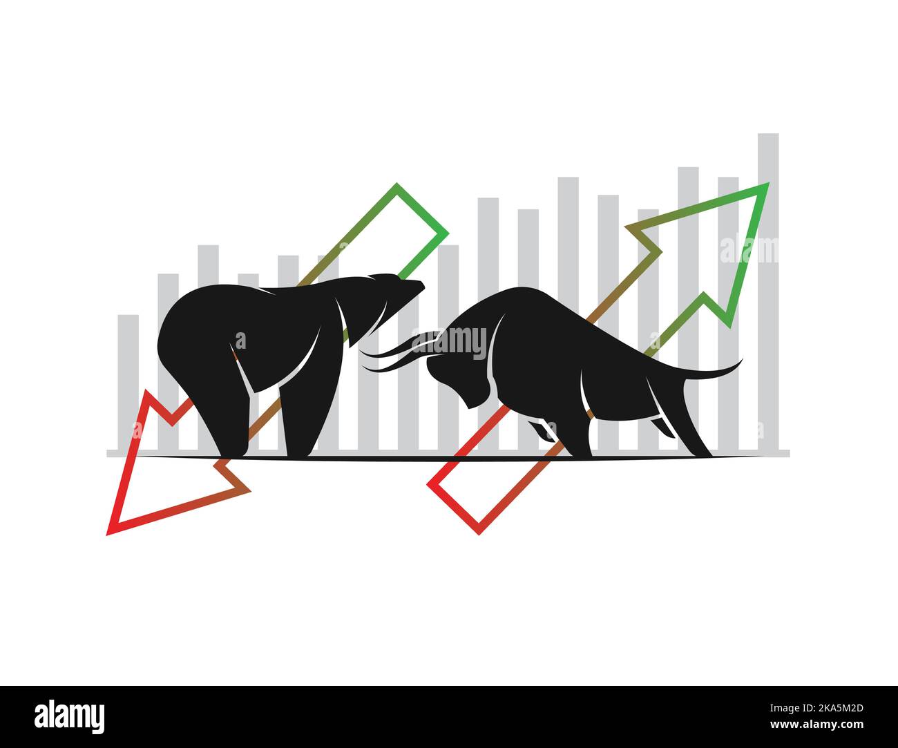 Vector of bull and bear symbols of stock market trends. The growing and ...