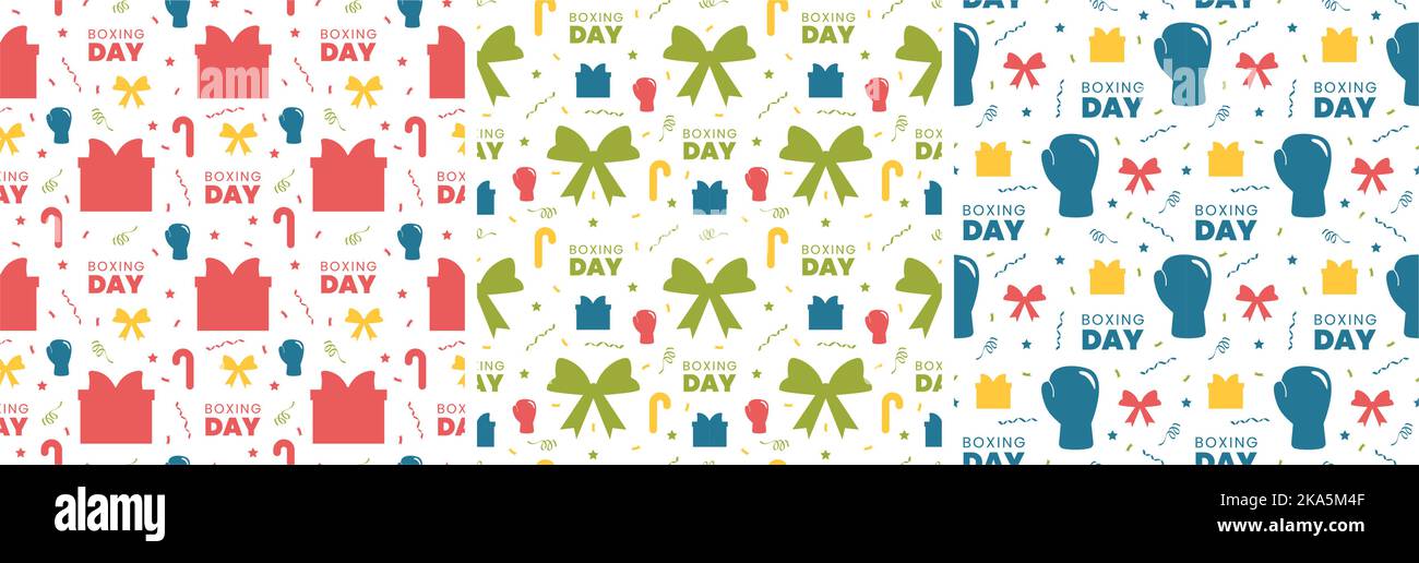 Set of Boxing Day Sale Seamless Pattern Design with Glove and Gift Box ...
