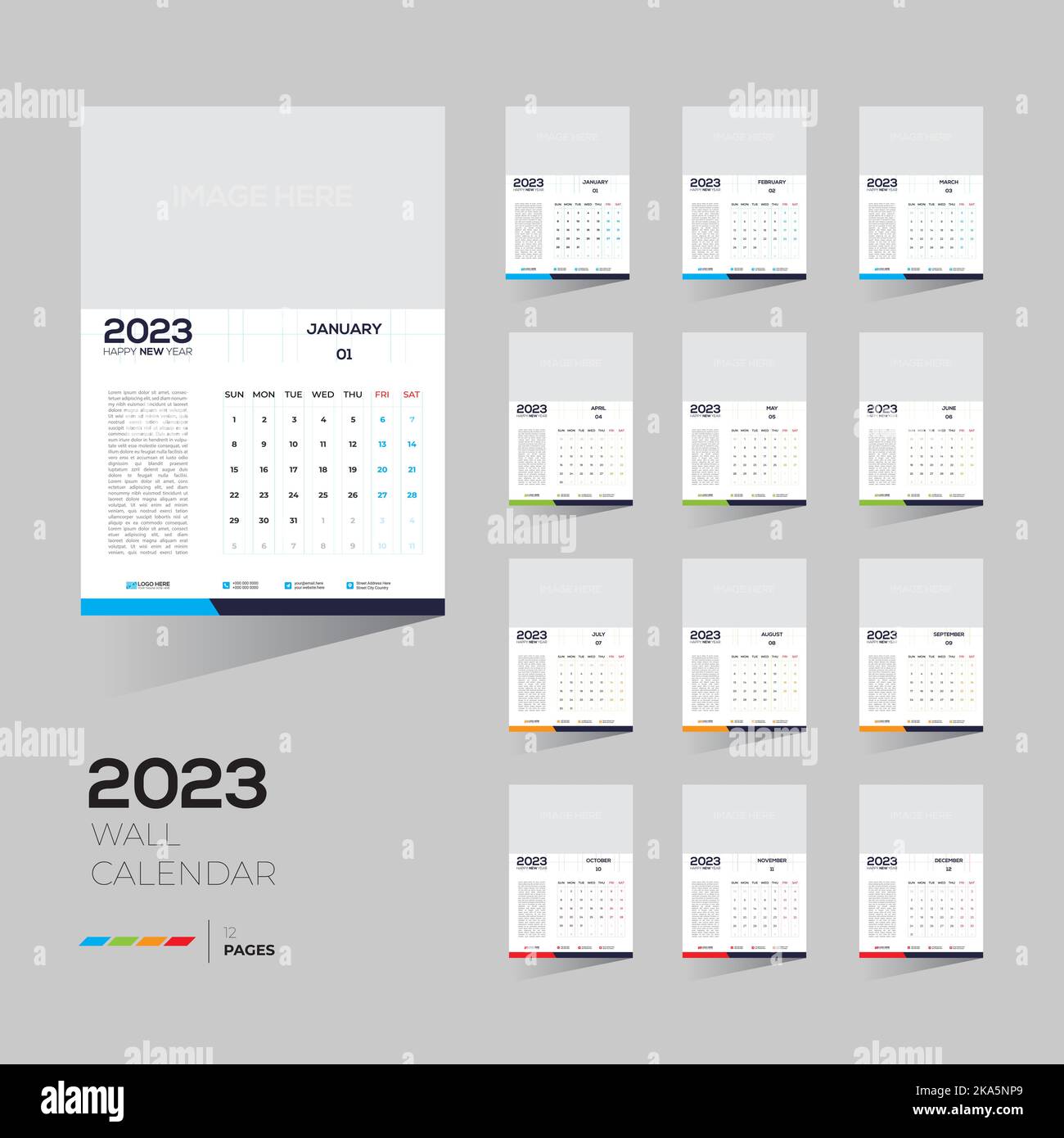 12 month 2023 wall vector calendar desig Stock Vector Image & Art - Alamy