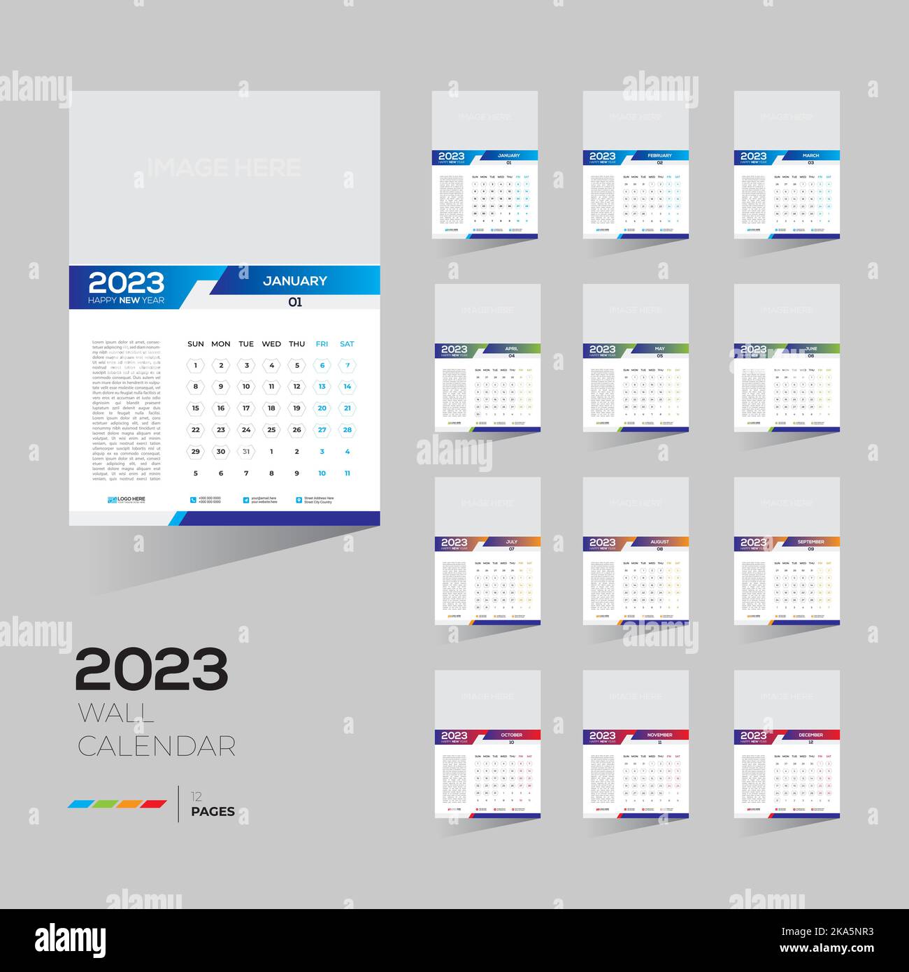 12 month 2023 wall vector calendar desig Stock Vector Image & Art - Alamy