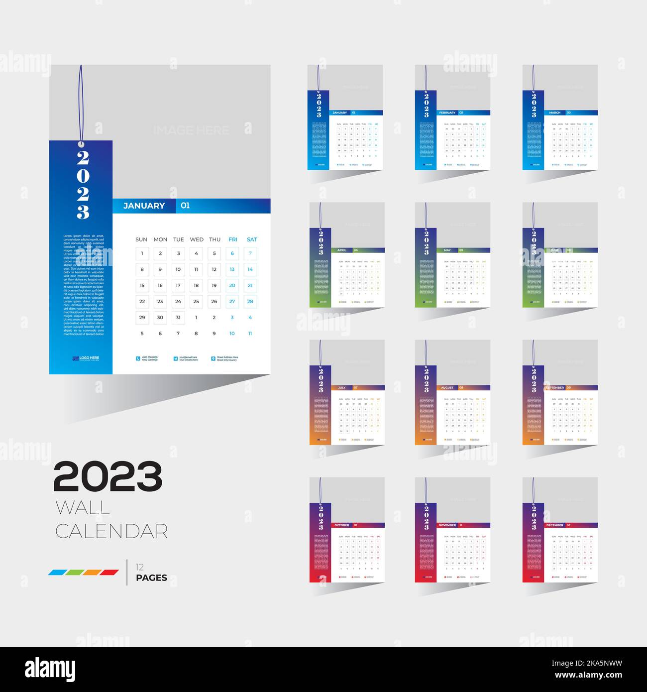 12 month 2023 wall vector calendar desig Stock Vector Image & Art - Alamy