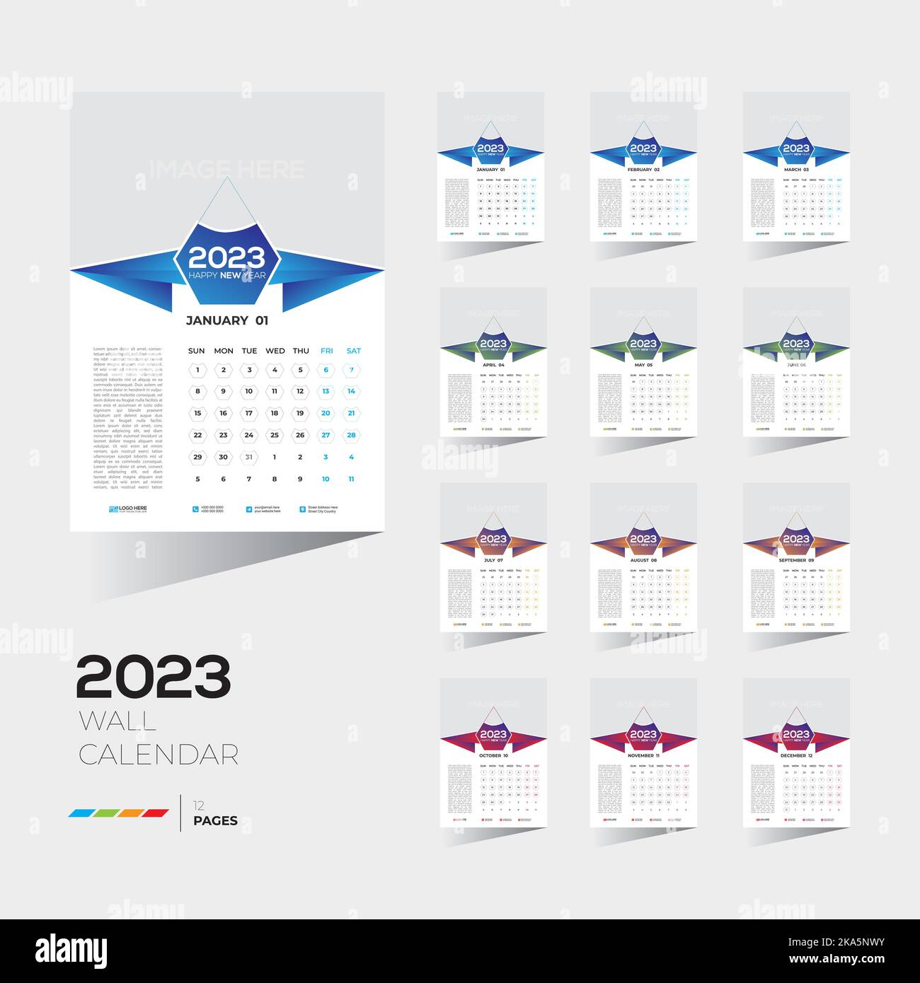 12 month 2023 wall vector calendar desig Stock Vector Image & Art - Alamy
