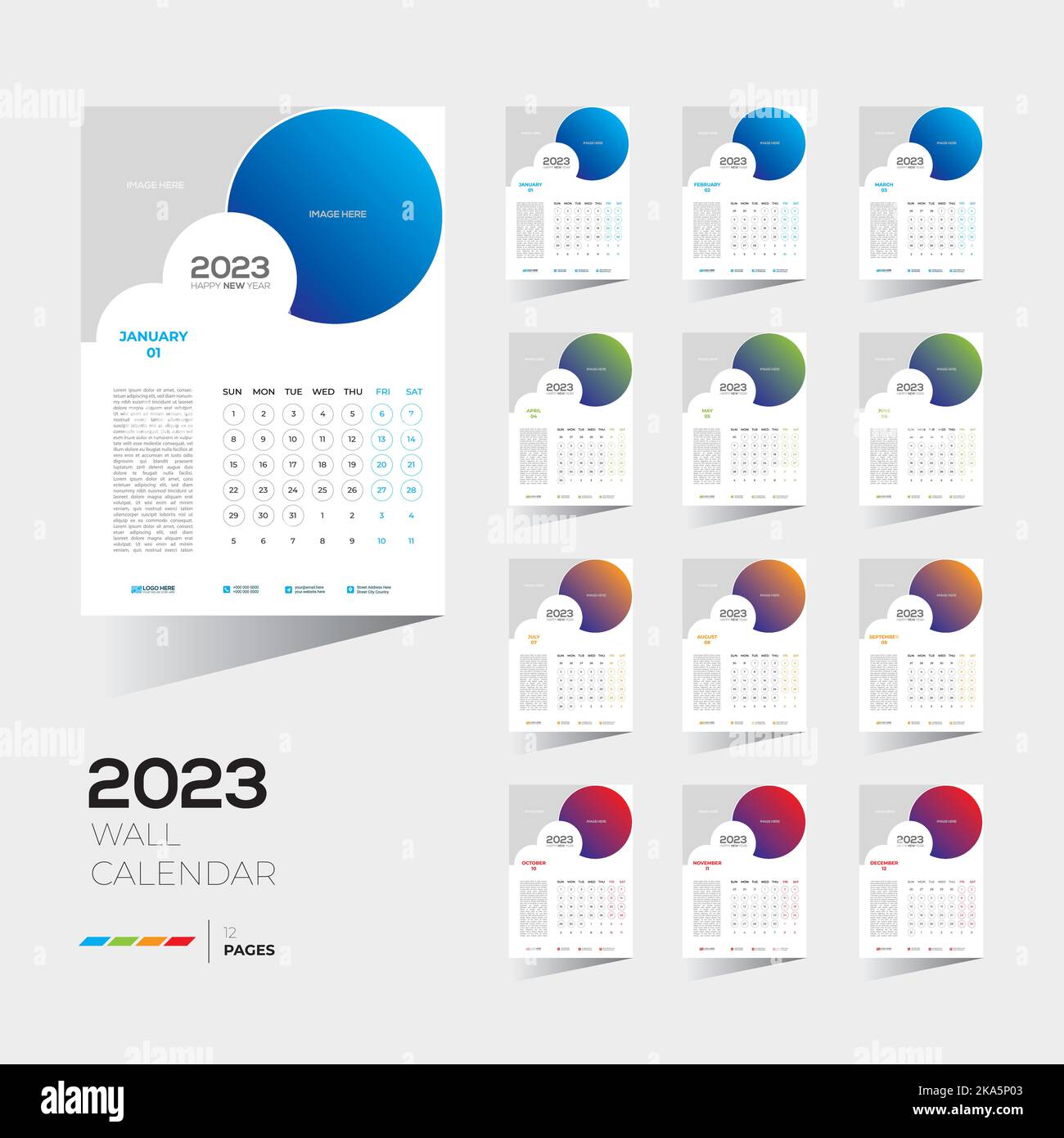 12 month 2023 wall vector calendar desig Stock Vector Image & Art - Alamy