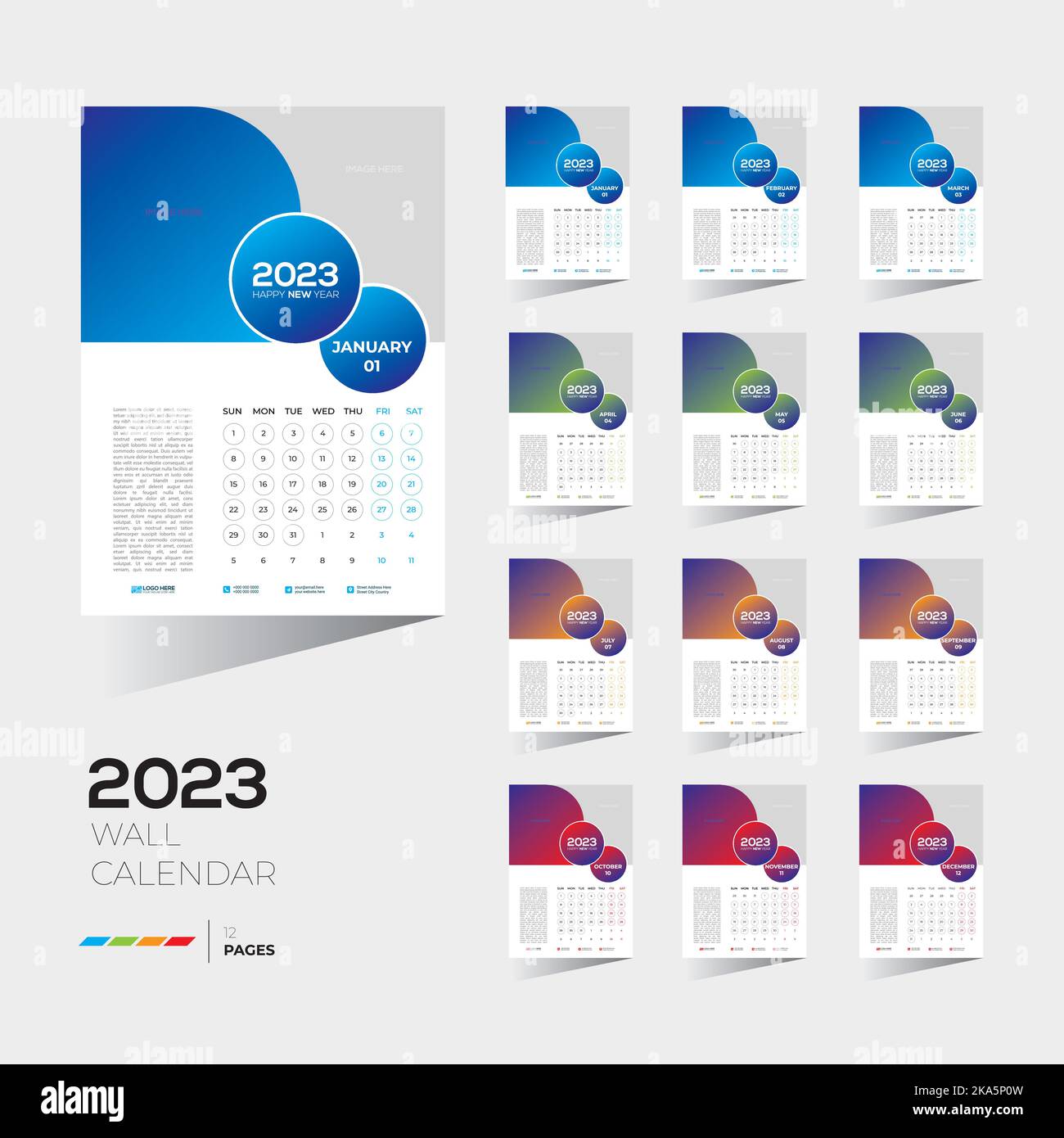 12 month 2023 wall vector calendar desig Stock Vector Image & Art - Alamy