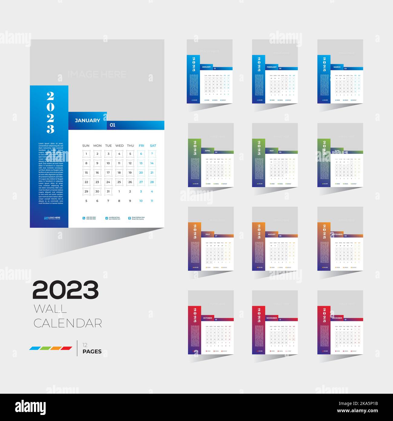12 month 2023 wall vector calendar desig Stock Vector Image & Art - Alamy
