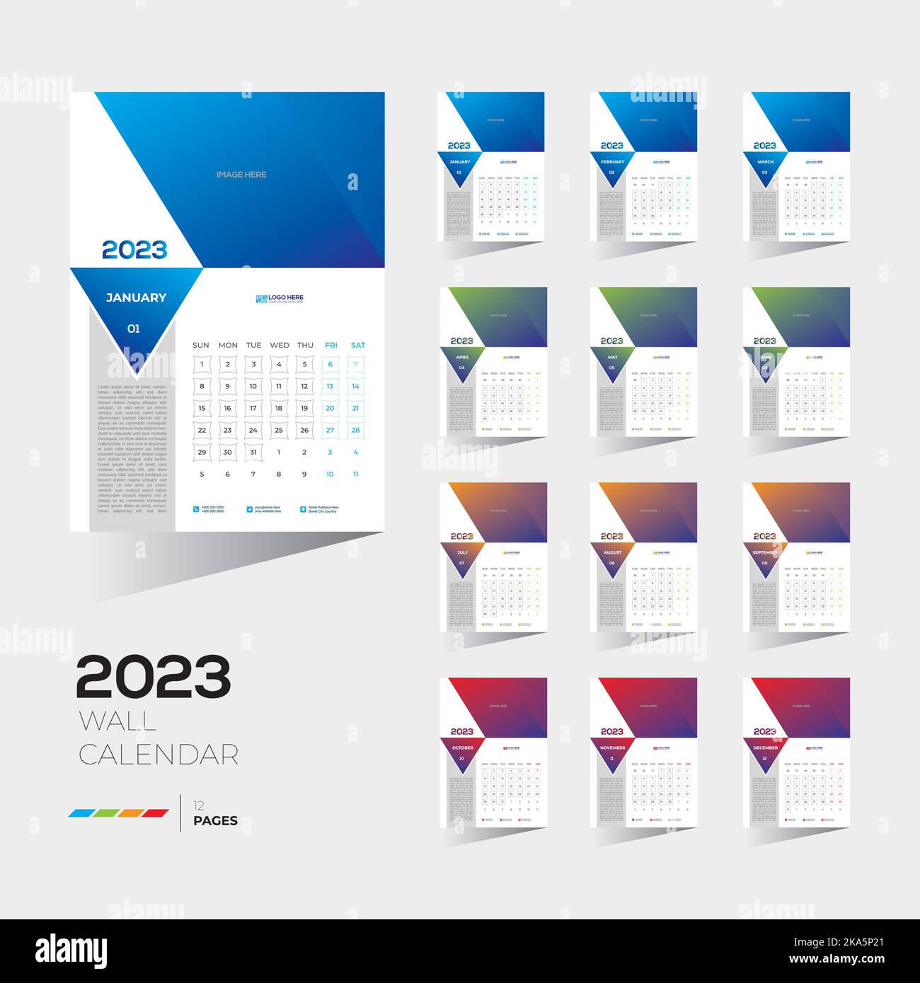 12 month 2023 wall vector calendar desig Stock Vector Image & Art - Alamy