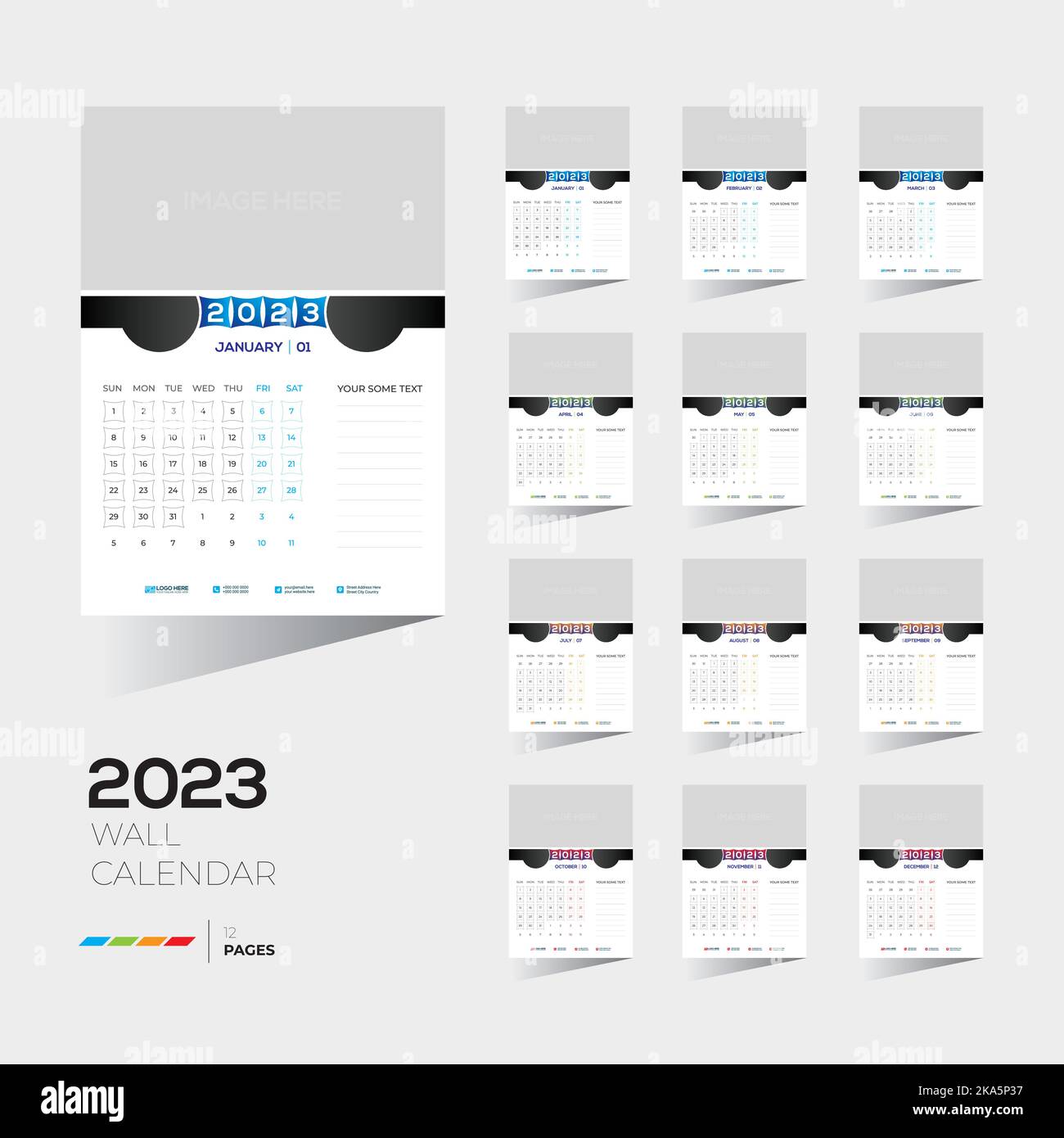 12 month 2023 wall vector calendar desig Stock Vector Image & Art - Alamy