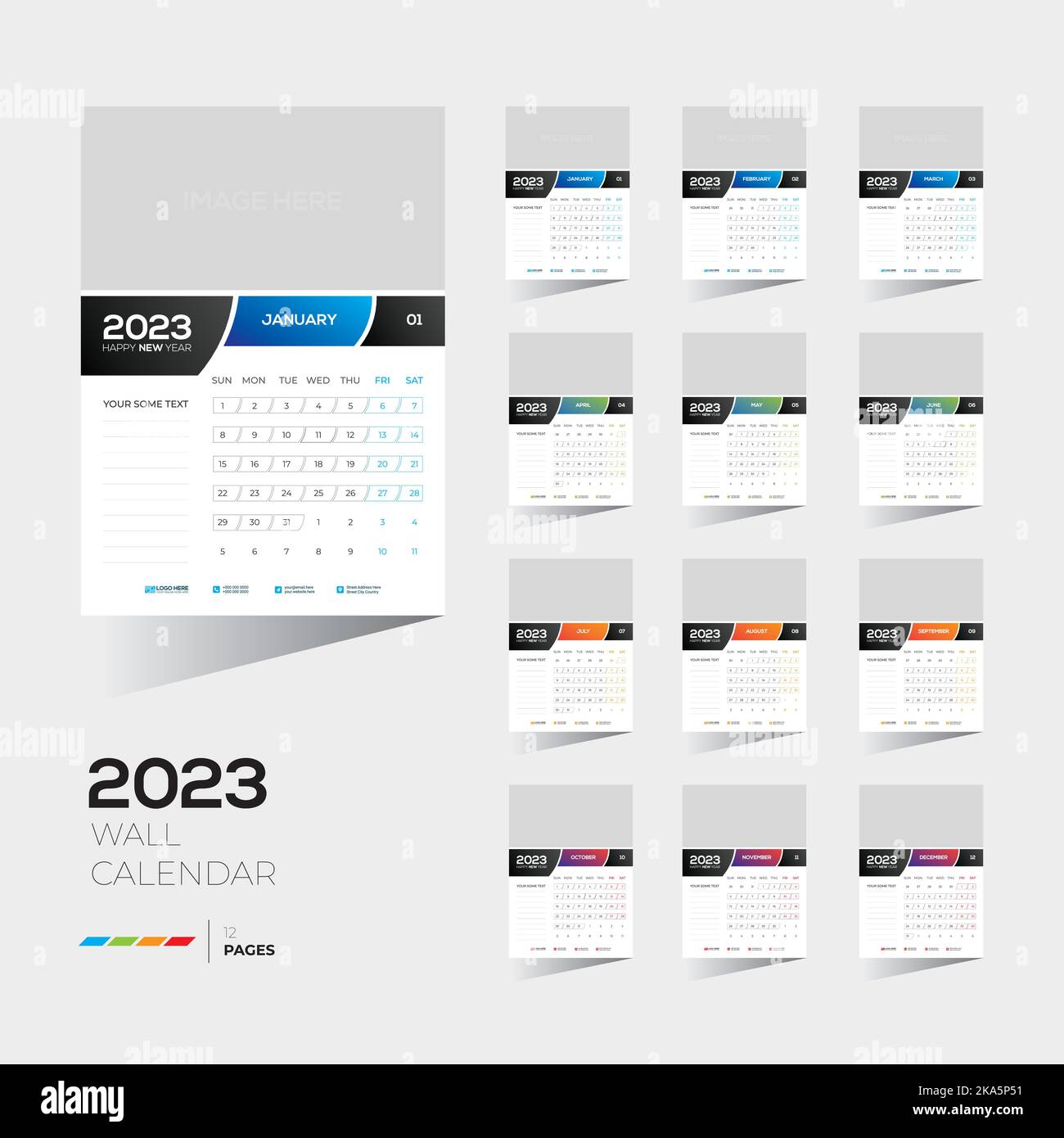 12 month 2023 wall vector calendar desig Stock Vector Image & Art - Alamy