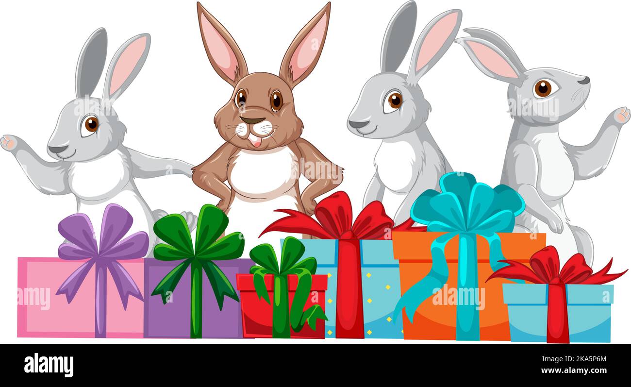 Cute rabbit with gift boxes illustration Stock Vector Image & Art - Alamy