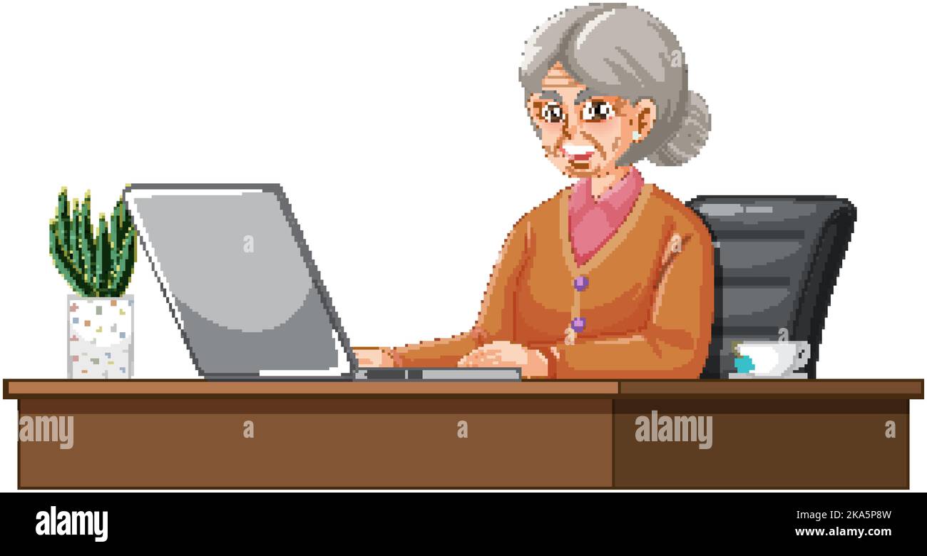 Old woman using laptop illustration Stock Vector Image & Art - Alamy