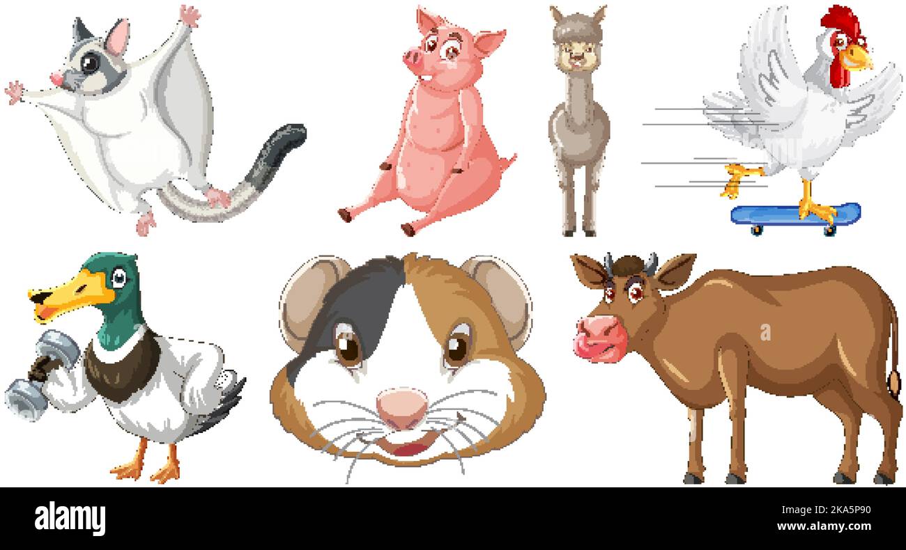 Set of various animals cartoon characters illustration Stock Vector ...