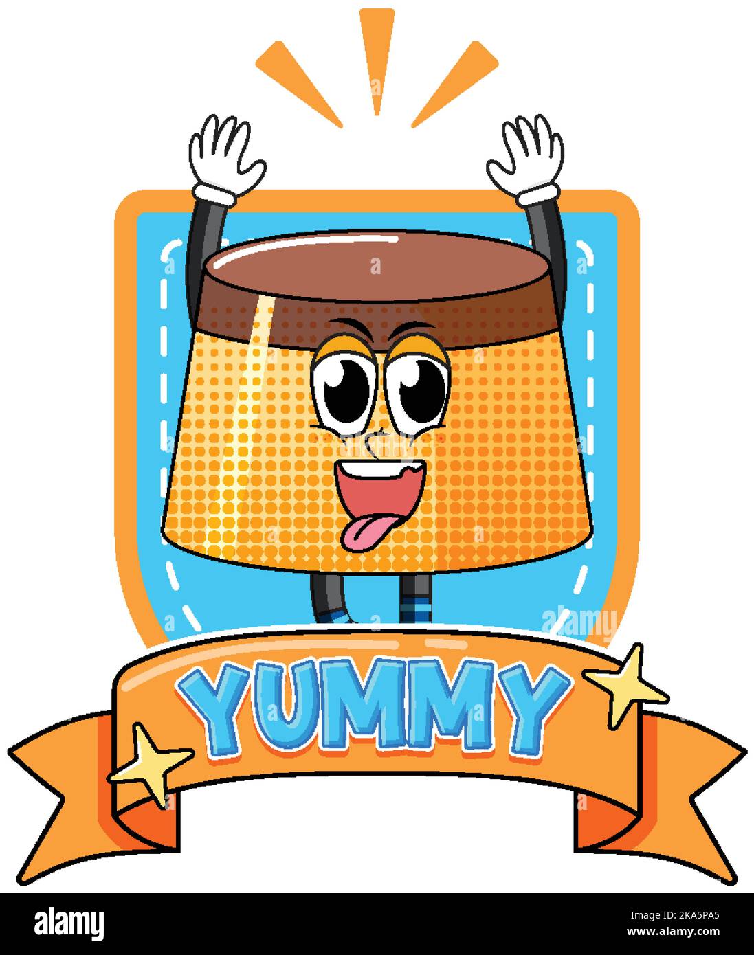 Pudding cartoon character with yummy badge illustration Stock Vector ...