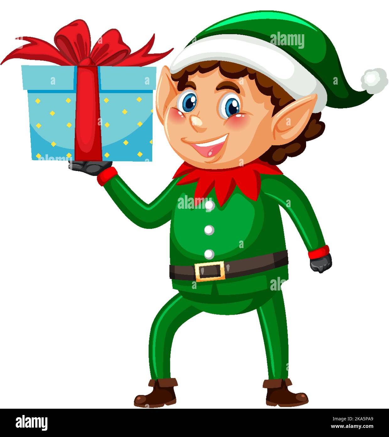 Little elf holding Christmas gift illustration Stock Vector Image & Art ...