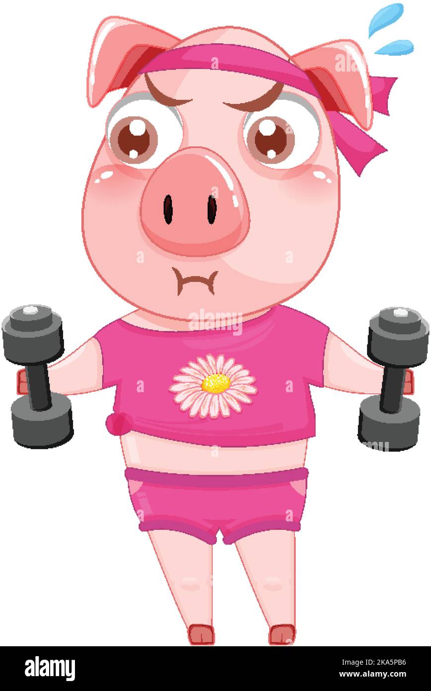 Cute pig cartoon character working out illustration Stock Vector Image ...