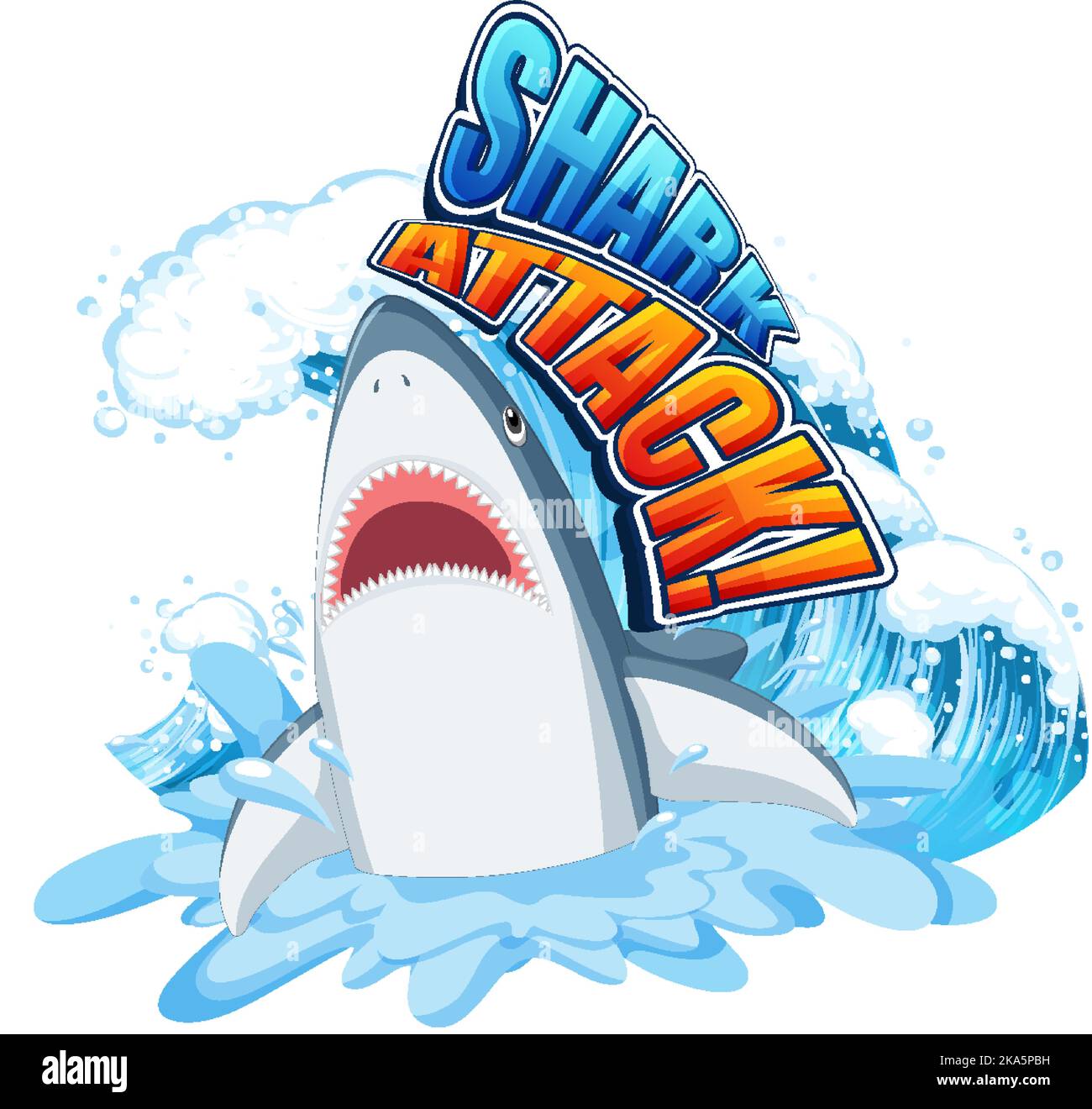 Shark attack icon with shark cartoon character illustration Stock ...